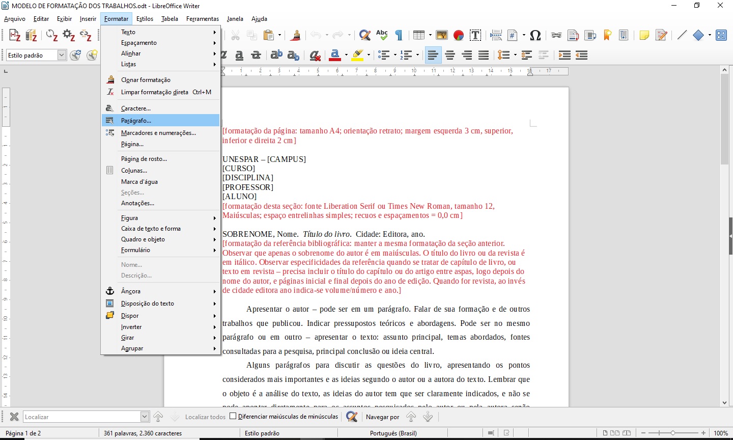 Modelo de formatação dos trabalhos escritos - Prof. André Egg